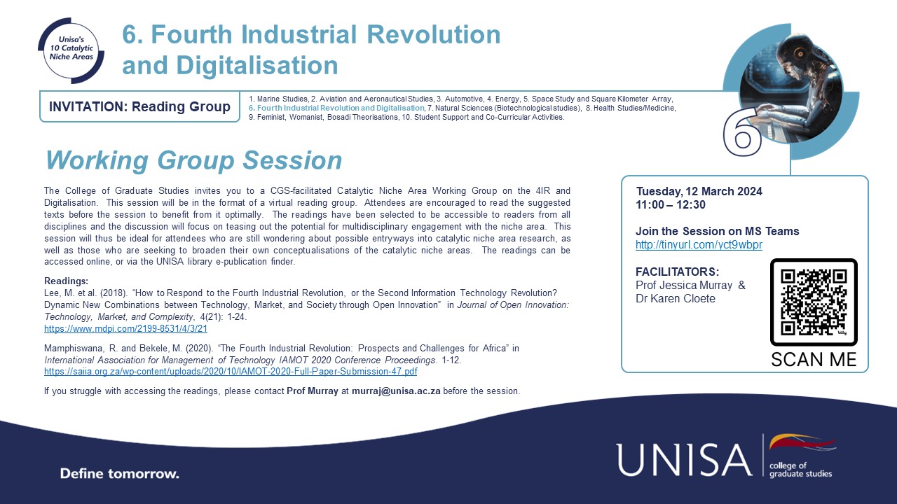 Catalytic niche area working group on the Fourth Industrial Revolution and digitalisation